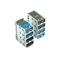 China USB3.0 + USB2.0 Combo Type A Female Connector, 90° Horizontal DIP Integrated Stainless Steel Shielded Stacked Socket, 5Gbps & 480Mbps PCB Through Hole Receptacle for sale