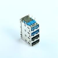 China USB3.0 + USB2.0 Combo Type A Female Connector, 90° Horizontal DIP Integrated Stainless Steel Shielded Stacked Socket, 5Gbps & 480Mbps PCB Through Hole Receptacle for sale