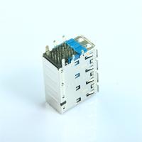 China USB3.0 + USB2.0 Combo Type A Female Connector, 90° Horizontal DIP Integrated Stainless Steel Shielded Stacked Socket, 5Gbps & 480Mbps PCB Through Hole Receptacle for sale