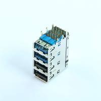 China USB3.0 + USB2.0 Combo Type A Female Connector, 90° Horizontal DIP Integrated Stainless Steel Shielded Stacked Socket, 5Gbps & 480Mbps PCB Through Hole Receptacle for sale