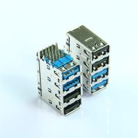 China USB3.0 + USB2.0 Combo Type A Female Connector, 90° Horizontal DIP Integrated Stainless Steel Shielded Stacked Socket, 5Gbps & 480Mbps PCB Through Hole Receptacle for sale