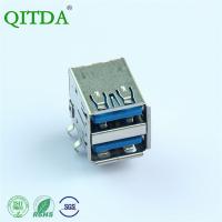 China USB3.0 Type A Female Connector, Double Layer Stacked 90° Horizontal DIP Bent Pin Rolled Edge Shielded Socket, 5Gbps Through Hole PCB Receptacle for sale