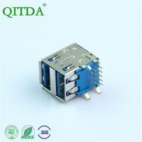 China USB3.0 Type A Female Connector, Double Layer Stacked 90° Horizontal DIP Bent Pin Rolled Edge Shielded Socket, 5Gbps Through Hole PCB Receptacle for sale