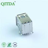 China USB3.0 Type A Female Connector, Double Layer Stacked 90° Horizontal DIP Bent Pin Rolled Edge Shielded Socket, 5Gbps Through Hole PCB Receptacle for sale