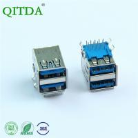 China USB3.0 Type A Female Connector, Double Layer Stacked 90° Horizontal DIP Bent Pin Rolled Edge Shielded Socket, 5Gbps Through Hole PCB Receptacle for sale