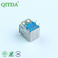 China USB3.0 Type A Female Connector, Double Layer Stacked 90° Horizontal DIP Bent Pin Rolled Edge Shielded Socket, 5Gbps Through Hole PCB Receptacle for sale
