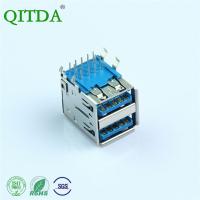 China USB3.0 Type A Female Connector, Double Layer Stacked 90° Horizontal DIP Bent Pin Rolled Edge Shielded Socket, 5Gbps Through Hole PCB Receptacle for sale