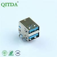 China USB3.0 Type A Female Connector, Double Layer Stacked 90° Horizontal DIP Bent Pin Straight Edge Shielded Socket, 5Gbps PCB Through Hole Receptacle for sale