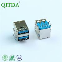China USB3.0 Type A Female Connector, Double Layer Stacked 90° Horizontal DIP Bent Pin Straight Edge Shielded Socket, 5Gbps PCB Through Hole Receptacle for sale