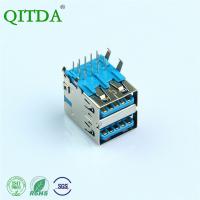 China USB3.0 Type A Female Connector, Double Layer Stacked 90° Horizontal DIP Bent Pin Straight Edge Shielded Socket, 5Gbps PCB Through Hole Receptacle for sale