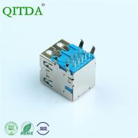 China USB3.0 Type A Female Connector, Double Layer Stacked 90° Horizontal DIP Bent Pin Straight Edge Shielded Socket, 5Gbps PCB Through Hole Receptacle for sale