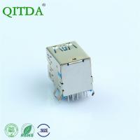 China USB3.0 Type A Female Connector, Double Layer Stacked 90° Horizontal DIP Bent Pin Straight Edge Shielded Socket, 5Gbps PCB Through Hole Receptacle for sale
