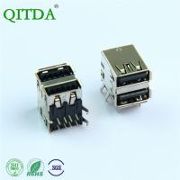 China USB3.0 Type A Female Connector, Double Layer Stacked 90° Horizontal DIP Bent Pin Rolled Edge Shielded Socket, 5Gbps Through Hole PCB Receptacle for sale