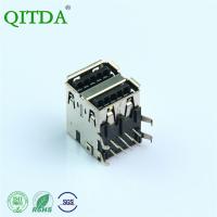 China USB3.0 Type A Female Connector, Double Layer Stacked 90° Horizontal DIP Bent Pin Rolled Edge Shielded Socket, 5Gbps Through Hole PCB Receptacle for sale