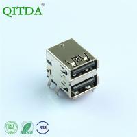 China USB3.0 Type A Female Connector, Double Layer Stacked 90° Horizontal DIP Bent Pin Rolled Edge Shielded Socket, 5Gbps Through Hole PCB Receptacle for sale