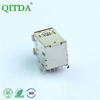 China USB3.0 Type A Female Connector, Double Layer Stacked 90° Horizontal DIP Bent Pin Rolled Edge Shielded Socket, 5Gbps Through Hole PCB Receptacle for sale
