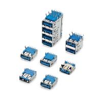 China USB3.0/3.1 Type A Female Connector, 4-Layer Stacked 90° Horizontal DIP 36Pin Full Shielded Socket, 5Gbps PCB Through Hole 4-Port Receptacle for sale