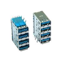 China USB3.0/3.1 Type A Female Connector, 4-Layer Stacked 90° Horizontal DIP 36Pin Full Shielded Socket, 5Gbps PCB Through Hole 4-Port Receptacle for sale