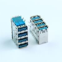 China USB3.0/3.1 Type A Female Connector, 4-Layer Stacked 90° Horizontal DIP 36Pin Full Shielded Socket, 5Gbps PCB Through Hole 4-Port Receptacle for sale