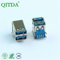 China USB3.0 Type A Female Connector, Double Layer Long Body L19.7mm 90° Horizontal DIP Bent Pin Shielded Socket, 5Gbps PCB Through Hole Receptacle for sale