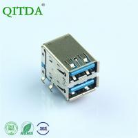 China USB3.0 Type A Female Connector, Double Layer Long Body L19.7mm 90° Horizontal DIP Bent Pin Shielded Socket, 5Gbps PCB Through Hole Receptacle for sale