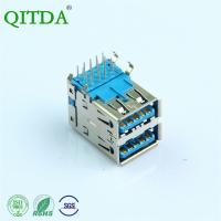 China USB3.0 Type A Female Connector, Double Layer Long Body L19.7mm 90° Horizontal DIP Bent Pin Shielded Socket, 5Gbps PCB Through Hole Receptacle for sale