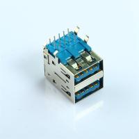 China USB3.1 Gen2 Type A Female Connector, Double Layer Stacked 90° Horizontal DIP Bent Pin Straight Edge Shielded Socket, 10Gbps PCB Through Hole Receptacle for sale
