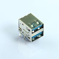 China USB3.1 Gen2 Type A Female Connector, Double Layer Stacked 90° Horizontal DIP Bent Pin Straight Edge Shielded Socket, 10Gbps PCB Through Hole Receptacle for sale
