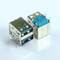 China USB3.1 Gen2 Type A Female Connector, Double Layer Stacked 90° Horizontal DIP Bent Pin Straight Edge Shielded Socket, 10Gbps PCB Through Hole Receptacle for sale