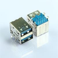 China USB3.1 Gen2 Type A Female Connector, Double Layer Stacked 90° Horizontal DIP Bent Pin Straight Edge Shielded Socket, 10Gbps PCB Through Hole Receptacle for sale