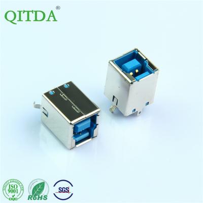 China USB3.0 Type B Female Connector, Vertical 180° Straight DIP Square Port Shielded Socket, 5Gbps PCB Through Hole Receptacle for sale