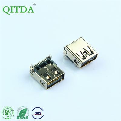 China USB3.0 Type A Female Connector, 90° Horizontal Straight Edge SMT Surface Mount Shielded Socket, 5Gbps PCB SMD Receptacle for sale