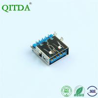 China USB3.0 Type A Female Connector, Sink Board DIP Double Row H4.56mm Horizontal Shielded Socket, 5Gbps PCB Recessed Through Hole Receptacle for sale