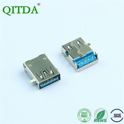 China USB3.0 Type A Female Connector, Sink Recessed Board Double Row H4.46 DIP Horizontal Shielded Socket, 5Gbps PCB Recessed Through Hole Receptacle for sale