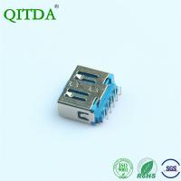 China QITDA USB3.0 Type A female connector adopts ultra-compact short body design with dimension L10.58mm, height H2.56mm, horizontal DIP through-hole structure and full metal EMI shielding shell, complying for sale