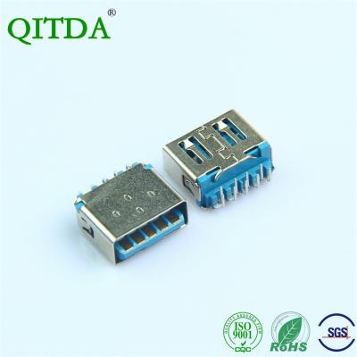 China QITDA USB3.0 Type A female connector adopts ultra-compact short body design with dimension L10.58mm, height H2.56mm, horizontal DIP through-hole structure and full metal EMI shielding shell, complying for sale