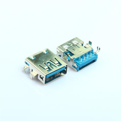 China Sink Recessed H4.46mm Straight Edge DIP USB3.2 Gen2 Type A Female Connector, 10Gbps 9Pin Full Shielded PCB Through Hole Socket for sale