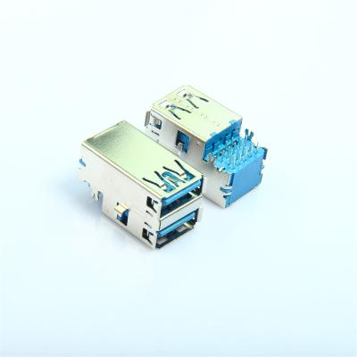 China Dual Port Sink Recessed Straight Edge DIP USB3.1 USB3.2 Gen2 Type A Female Connector, 10Gbps 9Pin Double Deck Through Hole PCB Socket for sale