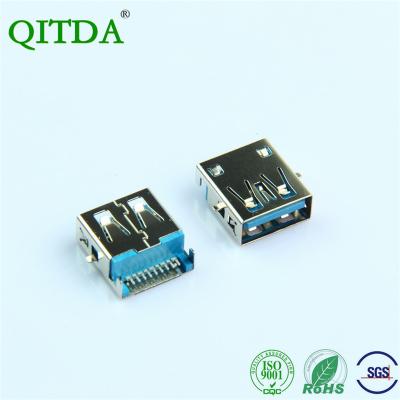 China Short Body L14.25mm H2.45mm Horizontal SMT USB3.0 Type A Female Connector, 5Gbps Surface Mount EMI Shielded PCB Socket for sale