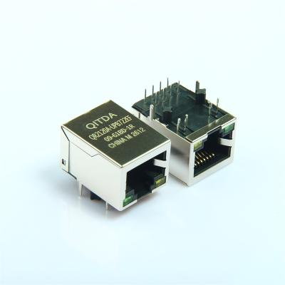 China 100Mbps RJ45 Female Connector with Integrated Transformer Filter, DIP Through Hole Ethernet Jack with Green/Yellow Status LED Shielded PCB Socket for sale