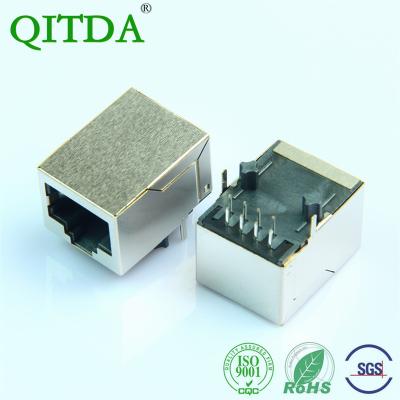 China 100Mbps 10P8C No LED RJ45 Female Connector, Vertical DIP Through Hole Ethernet Jack with Integrated Transformer Filter, Shielded PCB Network Socket for sale