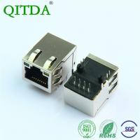 China 100Mbps 10P8C Horizontal DIP RJ45 Female Connector with Integrated Transformer Filter & Dual Link Activity LED, Shielded Tab-Up Ethernet PCB Jack for sale