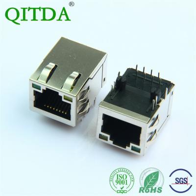 China 100Mbps 10P8C Horizontal DIP RJ45 Female Connector with Integrated Transformer Filter & Dual Link Activity LED, Shielded Tab-Up Ethernet PCB Jack for sale