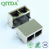 China 2 Port 100Mbps 10P8C RJ45 Female Connector, Vertical DIP Dual Stack Ethernet Jack with Integrated Transformer Filter & Dual LED Per Port, Shielded PCB Network Socket for sale