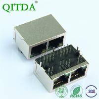 China 2 Port 100Mbps 10P8C RJ45 Female Connector, Vertical DIP Dual Stack Ethernet Jack with Integrated Transformer Filter & Dual LED Per Port, Shielded PCB Network Socket for sale