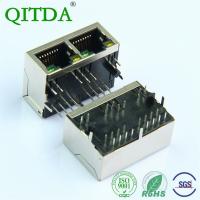 China 2 Port 100Mbps 10P8C RJ45 Female Connector, Vertical DIP Dual Stack Ethernet Jack with Integrated Transformer Filter & Dual LED Per Port, Shielded PCB Network Socket for sale