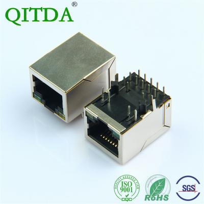 China 1000Mbps Gigabit POE 10P10C Vertical DIP RJ45 Female Connector, Integrated Transformer Filter Ethernet Jack with Spring Tab & Link Activity Dual LED, Shielded PCB Network Socket for sale
