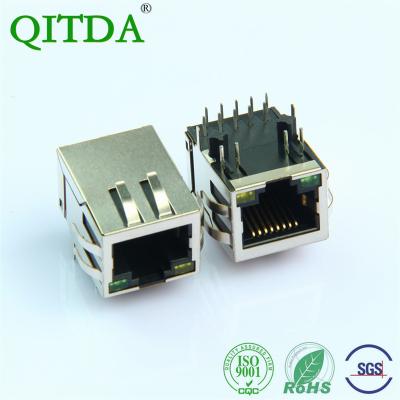 China Tab-Up Horizontal DIP 8P8C 1000Mbps Gigabit RJ45 Female Connector, Integrated Transformer Filter Ethernet Jack with Link & Activity Dual LED, Shielded PCB Network Socket for sale