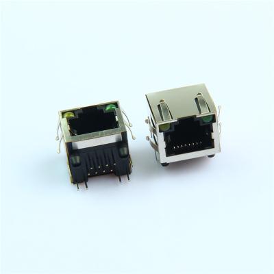 China Horizontal 90° Through Hole 8P8C RJ45 Female DIP Connector, Side Ground Spring Shrapnels, EMI Shielded, Gigabit Integrated Transformer With Dual Link Activity LED Ethernet Jack for sale