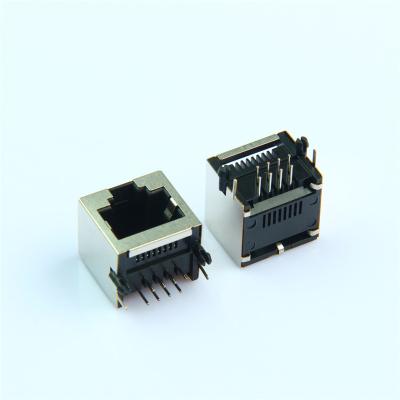 China Mini Compact Small Size Horizontal 90° Through Hole 8P8C RJ45 Female DIP Connector, EMI Metal Shielded Empty Shell No Transformer No LED Ethernet PCB Jack for sale